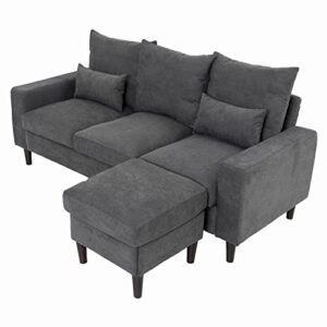 Panana Convertible Sectional Sofa Couch with Reversible Chaise, L-Shaped Couch Linen Fabric for Small Space, Apartment (Grey)