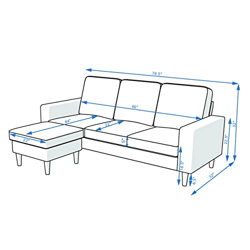 Panana Convertible Sectional Sofa Couch with Reversible Chaise, L-Shaped Couch Linen Fabric for Small Space, Apartment (Grey)