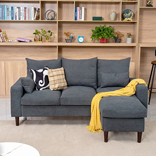 Panana Convertible Sectional Sofa Couch with Reversible Chaise, L-Shaped Couch Linen Fabric for Small Space, Apartment (Grey)