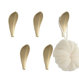 bgl bath towel hooks brushed gold pack of 5 coat hooks wall mount leaves design heavy duty wall hooks for bathroom kitchen hallway storage & decoration