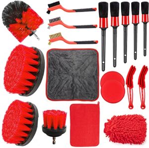 vehimach 19pcs car cleaning tools kit, auto detailing brush set with car drill brush set,car wheel cleaning brush kit for cleaning wheels, dashboard, interior, exterior, leather, air vents, emblems