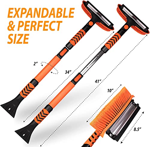 Zone Tech 35” Extendable Ice Scraper and Extendable Brush 360° Snow Brush Head for Car Windshield Flexible Arm Ice Scraper Scratch Free Removal Tool Snow Removal Compact Extreme Durable Auto Truck SUV