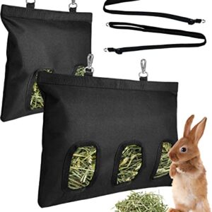 Rabbit Hay Feeder Bag, Hay Holder Storage for Rabbit Guinea Pig Bunny, Light Black Hanging Feeding Hay 600D Oxford Cloth Fabric 2 Pcs