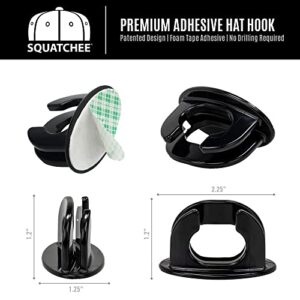 Squatchee Premium Adhesive Hat Hooks for Wall (5-Pack) | Hat Rack for Baseball Caps | Hat Display Holders | Hat Hangers for Closet & Doors | Hat Organization & Storage | Patented Design | Black