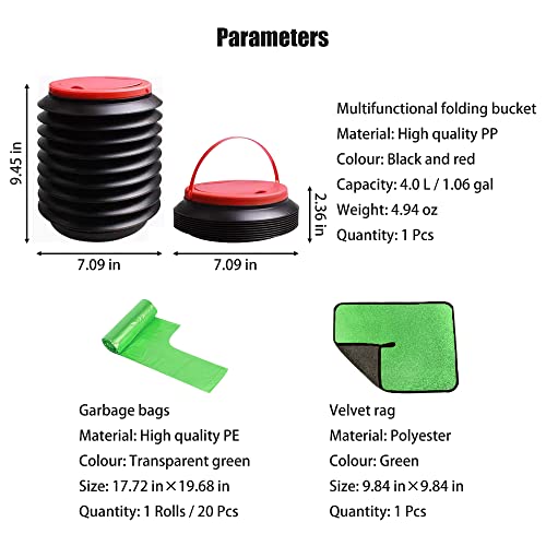 Shaoduoli Multifunctional Folding Bucket,Foldable Trash Can,Collapsible Storage Box,Portable Leak Proof Collection Container,Large Capacity of 4L Garbage Bin,Outdoor/Travelling/Fishing/Picnic/Car