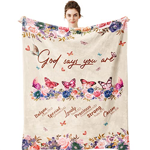 Yamco Butterfly Gifts for Women - Gifts for Women Birthday Unique - Christian Gifts 60"x 50" Blanket - Religious Gifts for Female - Bible Verse Throw Blankets - Inspirational Gift Ideas for Women