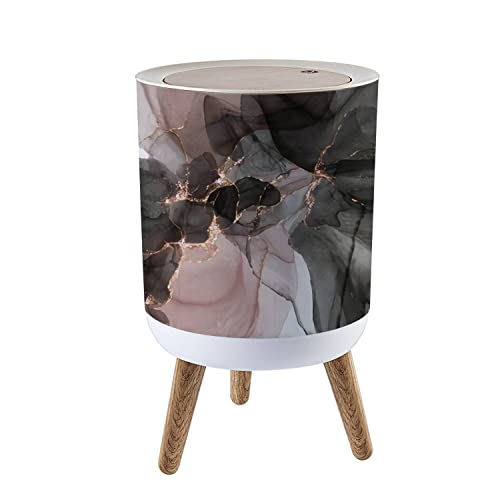 Small Trash Can with Lid Pink Gold Marble Abstract Alcohol Ink Backdrop Design 7 Liter Round Garbage Can Elasticity Press Cover Lid Wastebasket for Kitchen Bathroom Office 1.8 Gallon