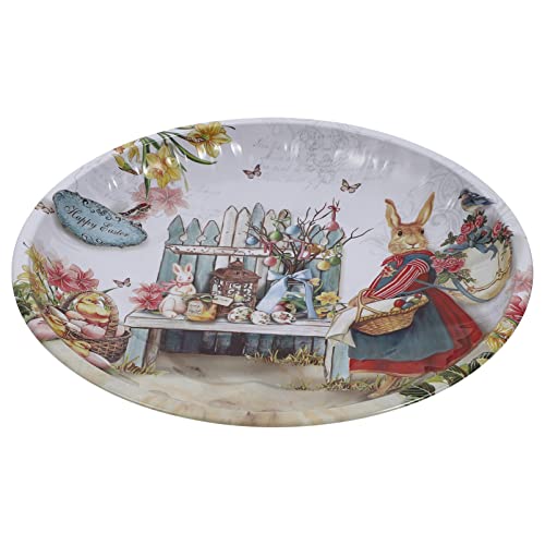 VALICLUD Easter Serving Tray Fruit Plate: Bunny Rustic Iron Platters Kitchen Snack Plate Appetizer Trays for Coffee Snacks Nuts Condiments Appetizers