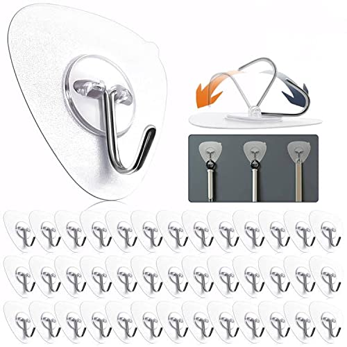 DSSPORT 37 Pack Triangular Self Adhesive Hooks, Wall Hooks for Hanging Heavy Duty Self Stick Hooks Kitchen Bathroom Window Ceiling Waterproof and Oilproof Reusable Seamless Hooks