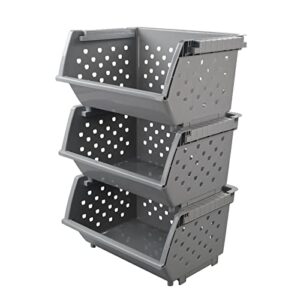 nesmilers 3-pack stackable storage baskets, plastic stacking organizer bins