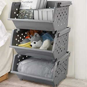 Nesmilers 3-pack Stackable Storage Baskets, Plastic Stacking Organizer Bins