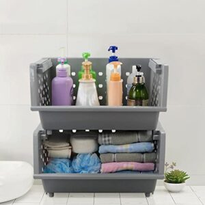 Nesmilers 3-pack Stackable Storage Baskets, Plastic Stacking Organizer Bins