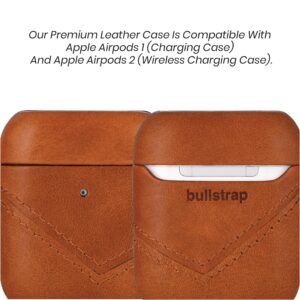 Bullstrap Premium Leather Case Compatible with Apple AirPods 1 & 2, Wireless Charging, Two-Piece Design (Sienna)