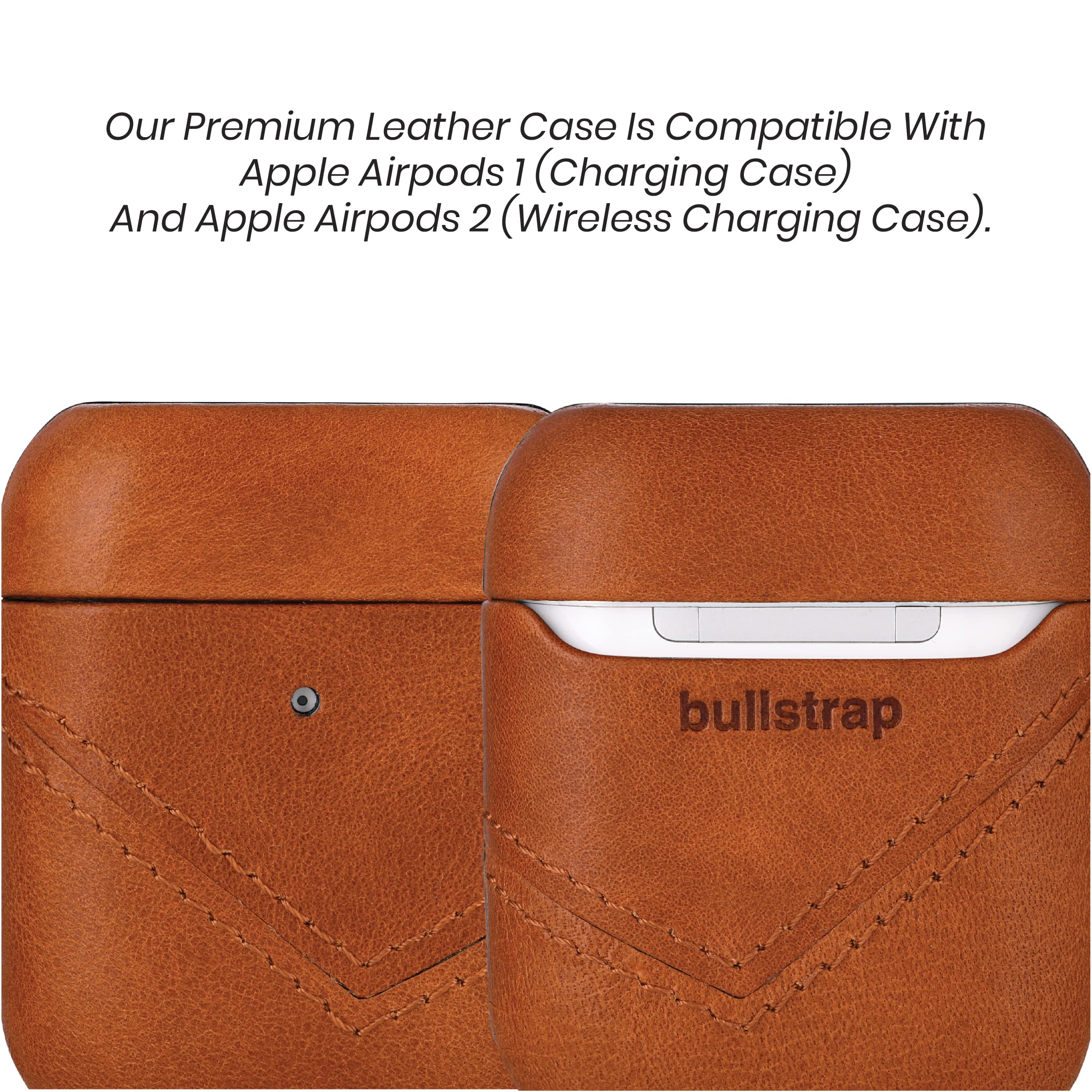 Bullstrap Premium Leather Case Compatible with Apple AirPods 1 & 2, Wireless Charging, Two-Piece Design (Sienna)