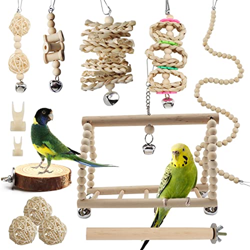 Bird Toys Parakeet Cage Accessories, PietyPet 13pcs Bird Parakeet Toys, Swing Hanging Standing Chewing Toy, Bird Toys for Parakeets, Cockatiel, Parrot