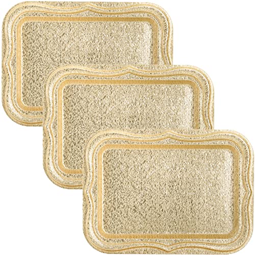 ZEAYEA 3 Pack Gold Serving Trays, Acrylic Rectangle Serving Platters, 14.5 inch Decorative Gold Plastic Trays for Home, Restaurant, Hotel, Wedding, Centerpiece Display