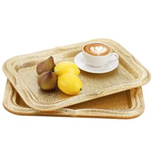 ZEAYEA 3 Pack Gold Serving Trays, Acrylic Rectangle Serving Platters, 14.5 inch Decorative Gold Plastic Trays for Home, Restaurant, Hotel, Wedding, Centerpiece Display