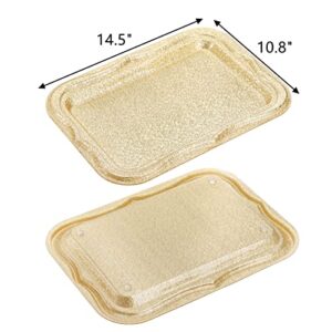 ZEAYEA 3 Pack Gold Serving Trays, Acrylic Rectangle Serving Platters, 14.5 inch Decorative Gold Plastic Trays for Home, Restaurant, Hotel, Wedding, Centerpiece Display