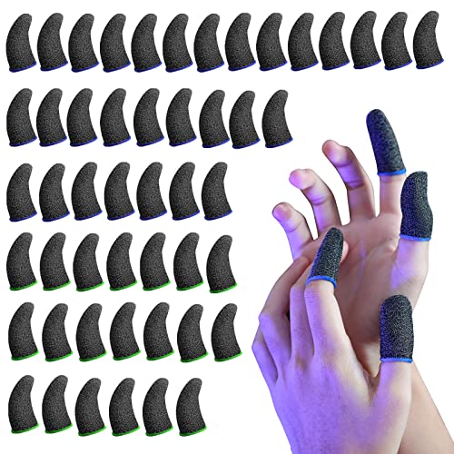 50 PCS Silver Fiber Gaming Finger Sleeves,Mobile Phone Game Controller Finger Thumb Sleeves Finger Seamless Touchscreen Anti-Sweat Breathable Finger Covers,for League of Legend, PUBG,Rules of Survival