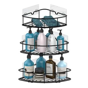 axtee corner shower caddy, shower shelf with hooks, 3 pack shower organizer storage - sus304 stainless steel bathroom shower organizer for bathroom, toilet, kitchen and dorm - black