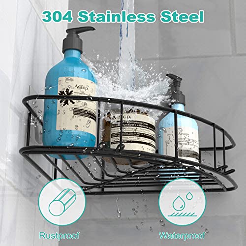 AXTEE Corner Shower Caddy, Shower Shelf with Hooks, 3 Pack Shower Organizer Storage - SUS304 Stainless Steel Bathroom Shower Organizer for Bathroom, Toilet, Kitchen and Dorm - Black