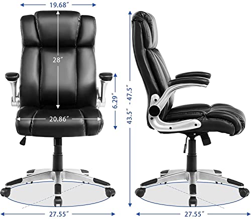 KCREAM Executive Office Chair PU Leather with Flip-up Arms, Desk Chair Swivel Task Chair with Lumbar Support, Adjustable Height/Tilt, 360-Degree Swivel, 300Lb Weight Capacity