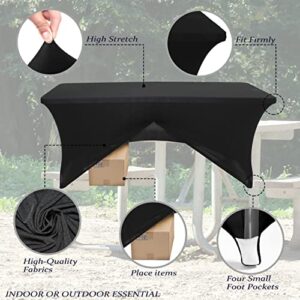 YIIBAII Table Covers Rectangular Fitted Spandex Tablecloths for Indoor Patio Wedding Banquet Table Cover Party Stretchable Washed Tablecloth,Band 2 Laundry Bags (Black, 2PCS 6FT)