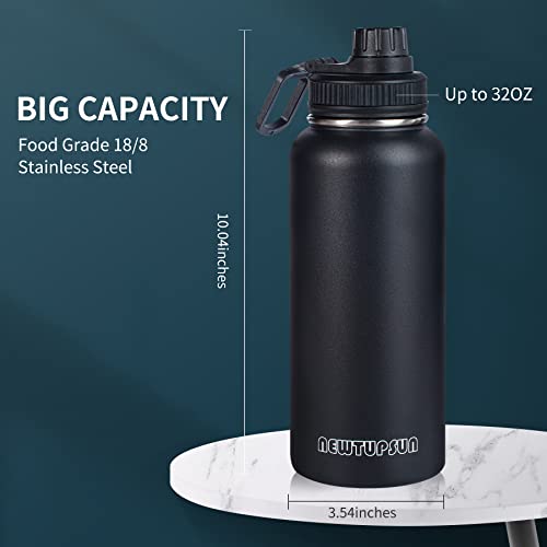 NEWTUPSUN Insulated Water Bottles, 32oz Double Walled Vacuum Insulation Bottle, Stainless Steel Sports Water Jug with Spout Lid & Lanyard,Keep Drinks Hot & Cold,Leak Proof,Sports, Outdoor,Office