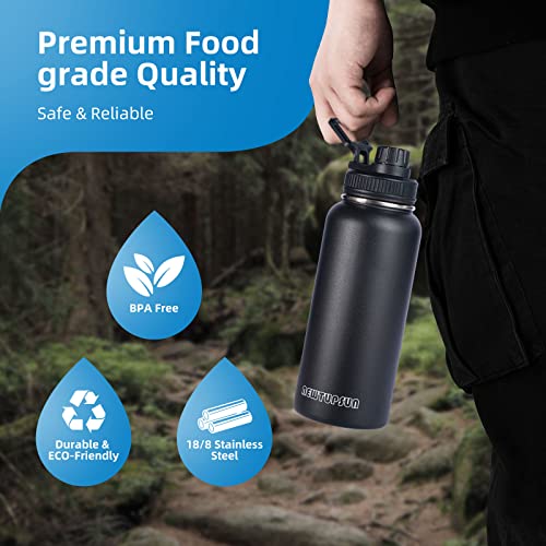 NEWTUPSUN Insulated Water Bottles, 32oz Double Walled Vacuum Insulation Bottle, Stainless Steel Sports Water Jug with Spout Lid & Lanyard,Keep Drinks Hot & Cold,Leak Proof,Sports, Outdoor,Office