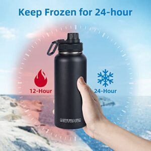 NEWTUPSUN Insulated Water Bottles, 32oz Double Walled Vacuum Insulation Bottle, Stainless Steel Sports Water Jug with Spout Lid & Lanyard,Keep Drinks Hot & Cold,Leak Proof,Sports, Outdoor,Office