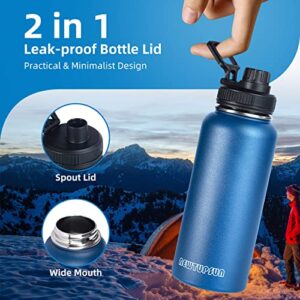 NEWTUPSUN Insulated Water Bottles, 32oz Double Walled Vacuum Insulation Bottle, Stainless Steel Sports Water Jug with Spout Lid & Lanyard,Keep Drinks Hot & Cold,Leak Proof,Sports, Outdoor,Office