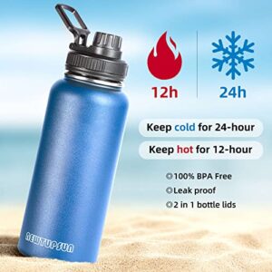 NEWTUPSUN Insulated Water Bottles, 32oz Double Walled Vacuum Insulation Bottle, Stainless Steel Sports Water Jug with Spout Lid & Lanyard,Keep Drinks Hot & Cold,Leak Proof,Sports, Outdoor,Office