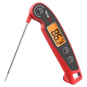 temppro f05 digital meat thermometer for cooking with motion sensing, waterproof food thermometer for kitchen bbq oil grill smoker candy thermometer black/red