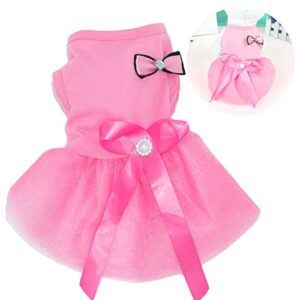 dog dresses for small medium dog cat pet dog princess tutu dresses dog skirt bow crystal belt skirt pet clothes (large, pink)