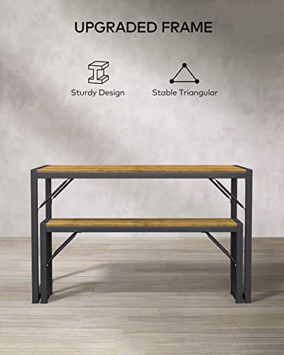 Dining Table Set for 4, 4 Seat Dining Room Table Set, 3 Piece Kitchen Table Set, Rectangular Table Set, Wood Modern Table and Bench Set, 45.5 x 30.4 x 30.4 inch, Metal Frame and MDF Board (Retro)