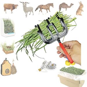 lyfoo hay filling grabber fishing grabber crab tongs horse hay gripper cow hay fork pet feeding fork rabbit feeder goat food feeder with measurement tape (6-tine), black