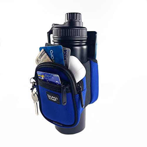 TALINGO TOTE – Gym Water Bottle Pouch with Phone Holder, Secure Zipper Pocket, Card Holder and Key Holder. Ideal Water Bottle Accessories for Gym - Water Bottle Phone Holder for Gym - Large Blue