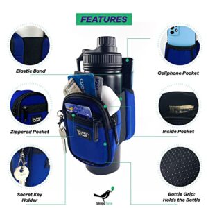 TALINGO TOTE – Gym Water Bottle Pouch with Phone Holder, Secure Zipper Pocket, Card Holder and Key Holder. Ideal Water Bottle Accessories for Gym - Water Bottle Phone Holder for Gym - Large Blue