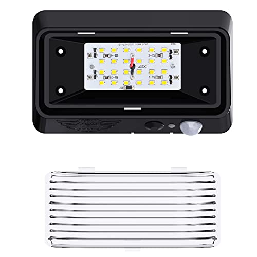 Leisure LED RV Exterior Motion Sensor Porch Utility Light 12v 300 LM Lighting Fixture. Replacement Lighting for RVs, Trailers Campers 5th Wheels White Base (Black)