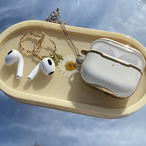 KIQ Armor for AirPods 3rd Gen Case Protective Cover w/Keychain for Women Men Kids for Apple AirPods 3rd Generation Case AirPods 3 Case Gold Trim - White