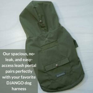 DJANGO Highland Dog Jacket and Raincoat - Water-Repellent, Windproof, and Harness-Friendly Hooded Winter Dog Coat and Raincoat with Adjustable Drawstrings and Gunmetal Hardware (Small, Olive Green)