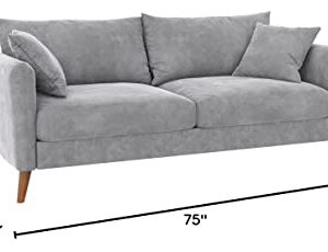 Novogratz Magnolia 3 Seater Sofa with Pillows, Pocket Coil Seating, Light Gray Velvet