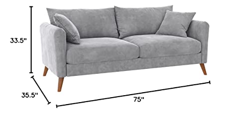 Novogratz Magnolia 3 Seater Sofa with Pillows, Pocket Coil Seating, Light Gray Velvet