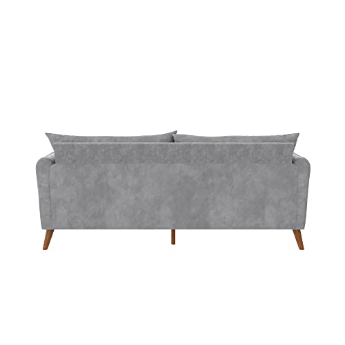 Novogratz Magnolia 3 Seater Sofa with Pillows, Pocket Coil Seating, Light Gray Velvet