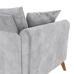 Novogratz Magnolia 3 Seater Sofa with Pillows, Pocket Coil Seating, Light Gray Velvet