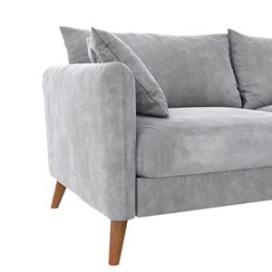 Novogratz Magnolia 3 Seater Sofa with Pillows, Pocket Coil Seating, Light Gray Velvet