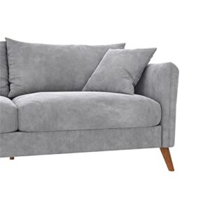 Novogratz Magnolia 3 Seater Sofa with Pillows, Pocket Coil Seating, Light Gray Velvet