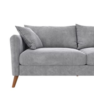 Novogratz Magnolia 3 Seater Sofa with Pillows, Pocket Coil Seating, Light Gray Velvet