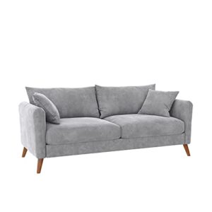 Novogratz Magnolia 3 Seater Sofa with Pillows, Pocket Coil Seating, Light Gray Velvet