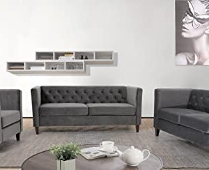 US Pride Furniture Modern Style Soft Elegant High Density Foam Cool Grey Velvet Button-Tufted 3 PC Living Room Set with Removable Cushion & Solid Wood Legs (S5708-5714) Sofas